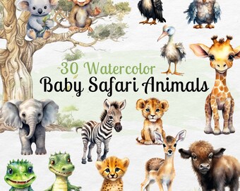 Watercolor Baby Safari Animals Clipart: Nursery Decor (digital Download ...