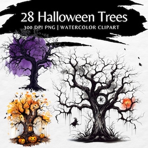 Halloween Trees Clipart | Haunted Trees Watercolor Png | Spooky ...