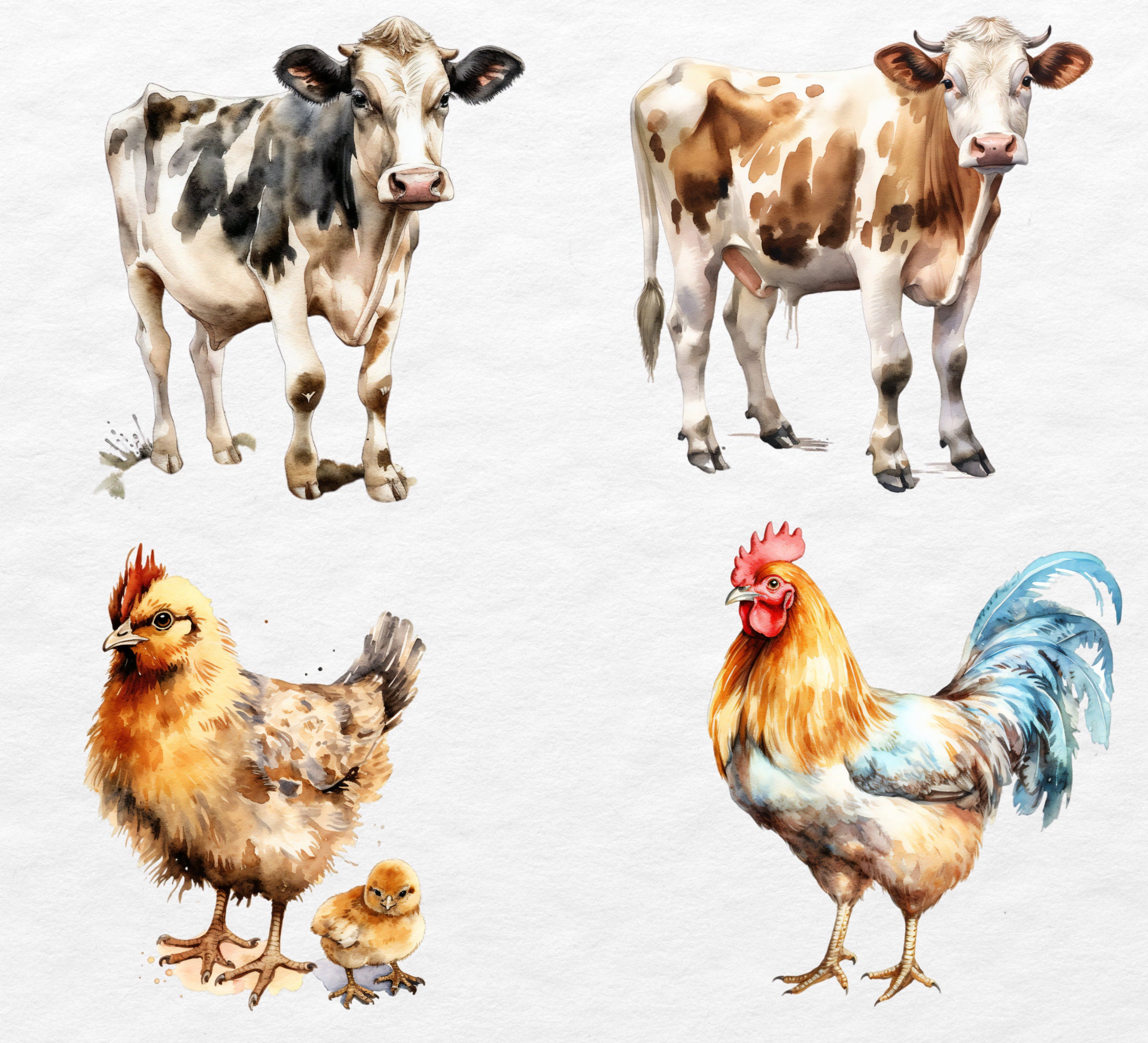 Watercolor Farm Animals Clipart Bundle: Barnyard PNG Images (commercial ...