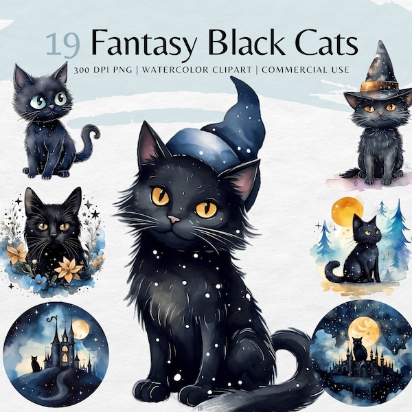 Black Cat Clipart Cartoon - Etsy