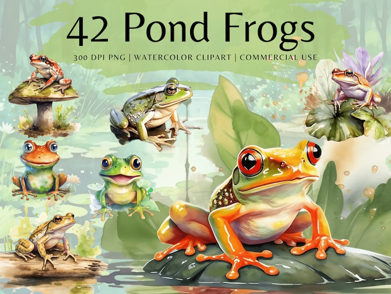 Frog Watercolor Clip Art Bundle Leap Frog Clipart Png Frog - Etsy