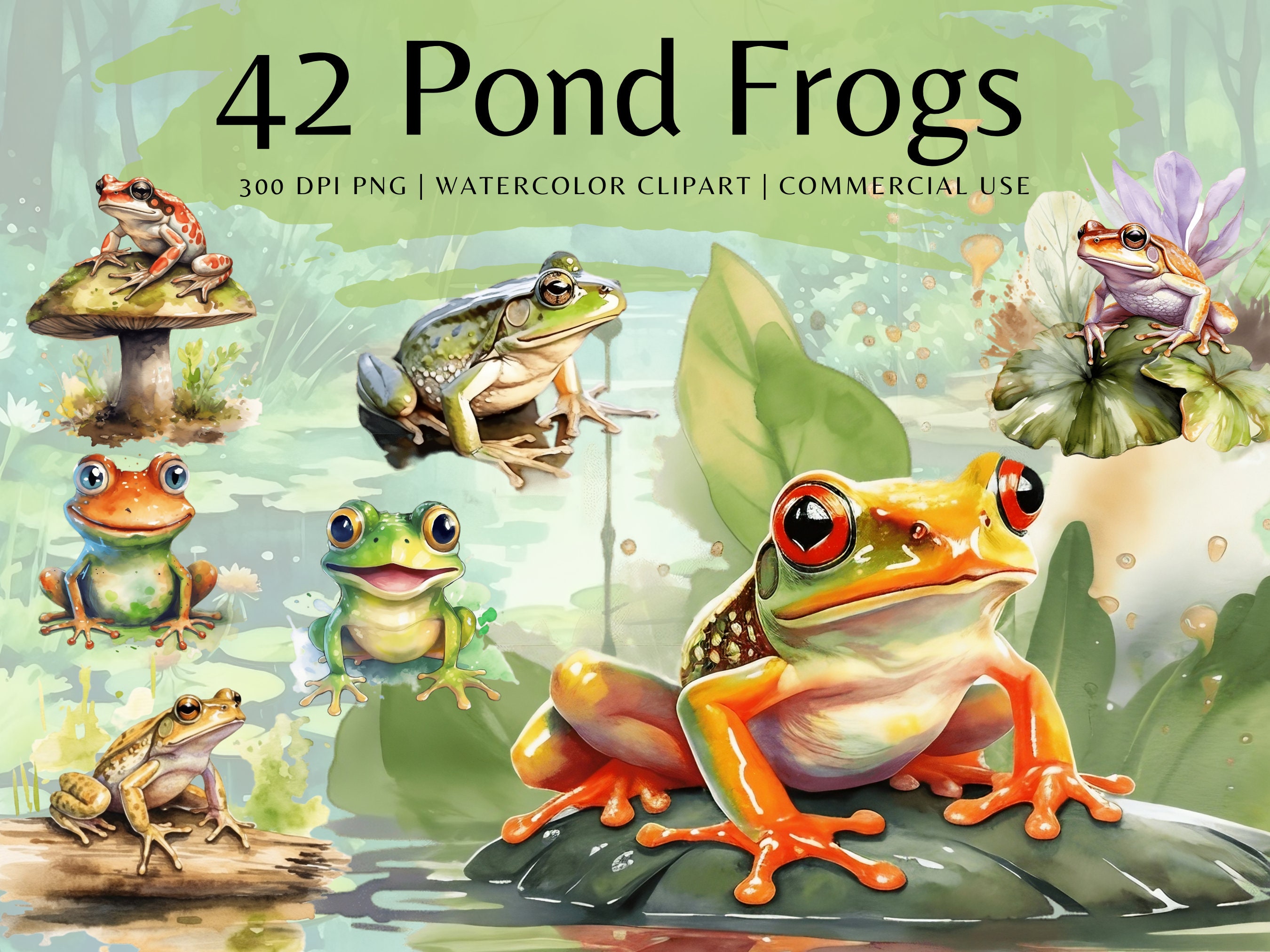 Frog Watercolor Clip Art Bundle Leap Frog Clipart Png Frog - Etsy