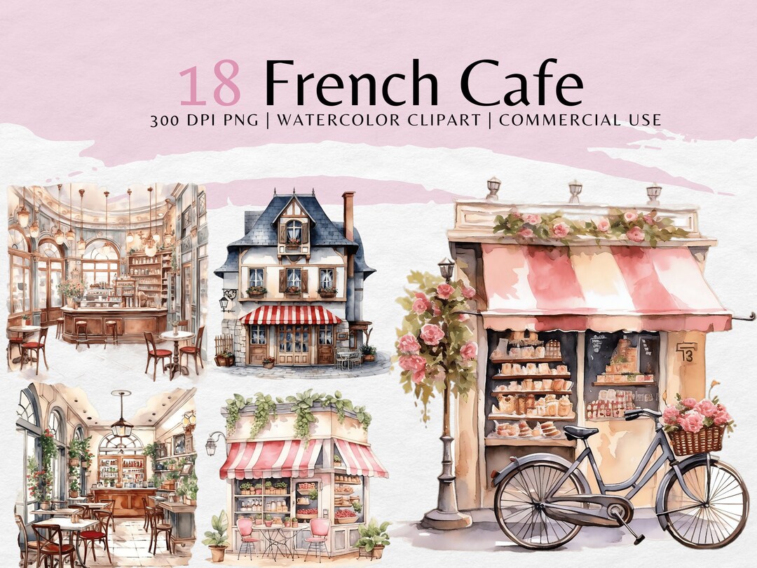 French Cafe Watercolor Clipart Bundle | Paris Girl Clipart Png ...