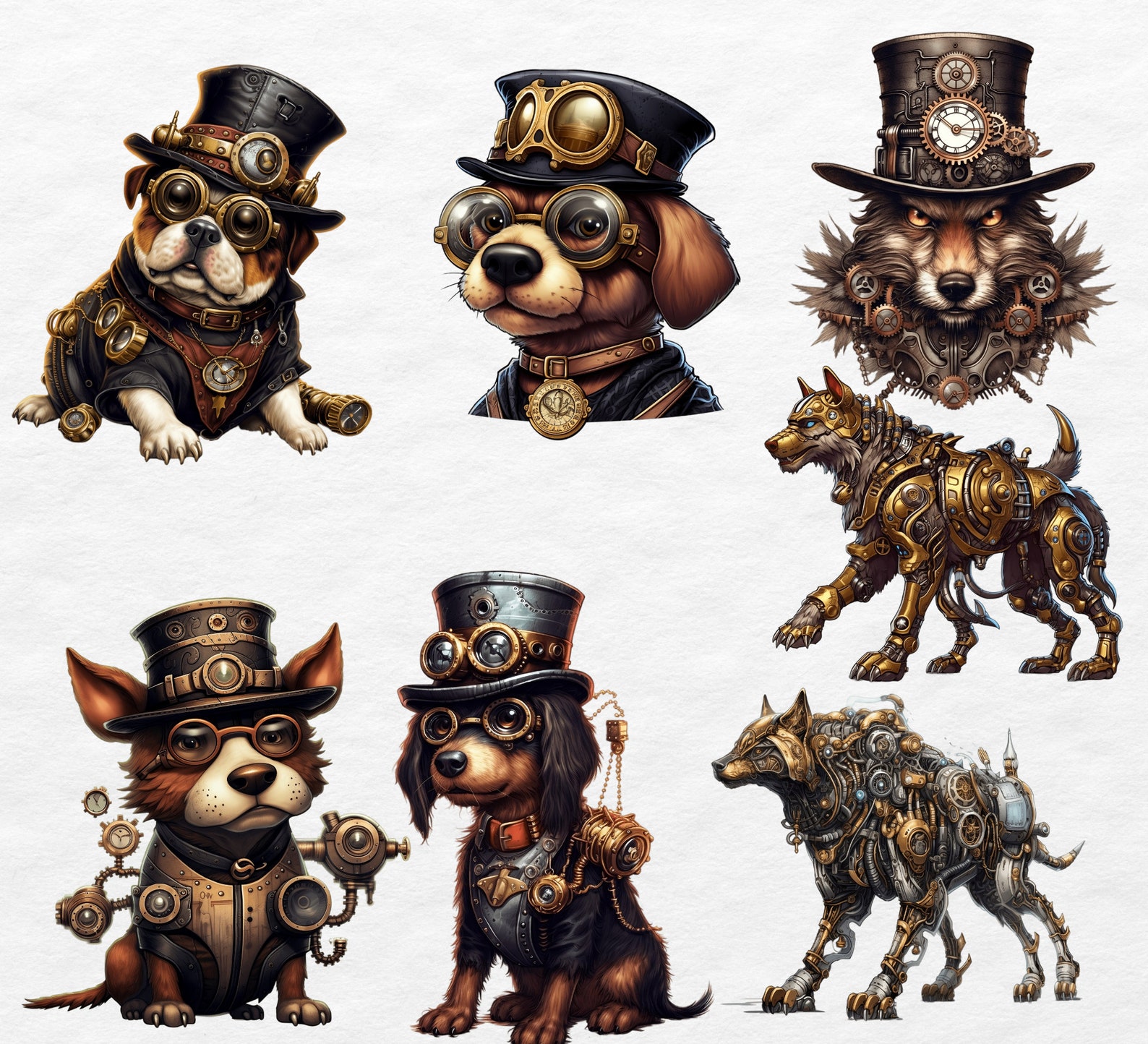 Steampunk Animals Watercolor Clipart Bundle Fantasy Animals - Etsy