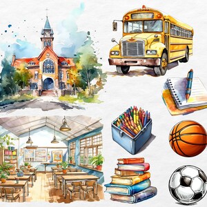 Watercolor School Clipart | Back to School Png | Teacher School Supply ...
