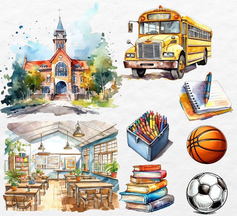 Watercolor School Clipart Back to School Png Teacher - Etsy Canada