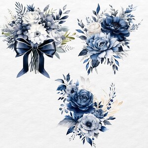 Boho Blue Navy Silver Flowers Clipart Bundle | Bold Floral Clipart ...