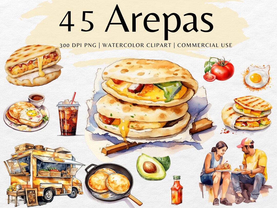 Arepas Clipart | Food Watercolor Clip Art Bundle | Restaurant Clipart ...