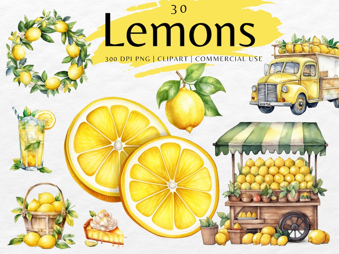 Lemon Watercolor Clipart Bundle: 30 PNG Images (commercial Use) - Etsy