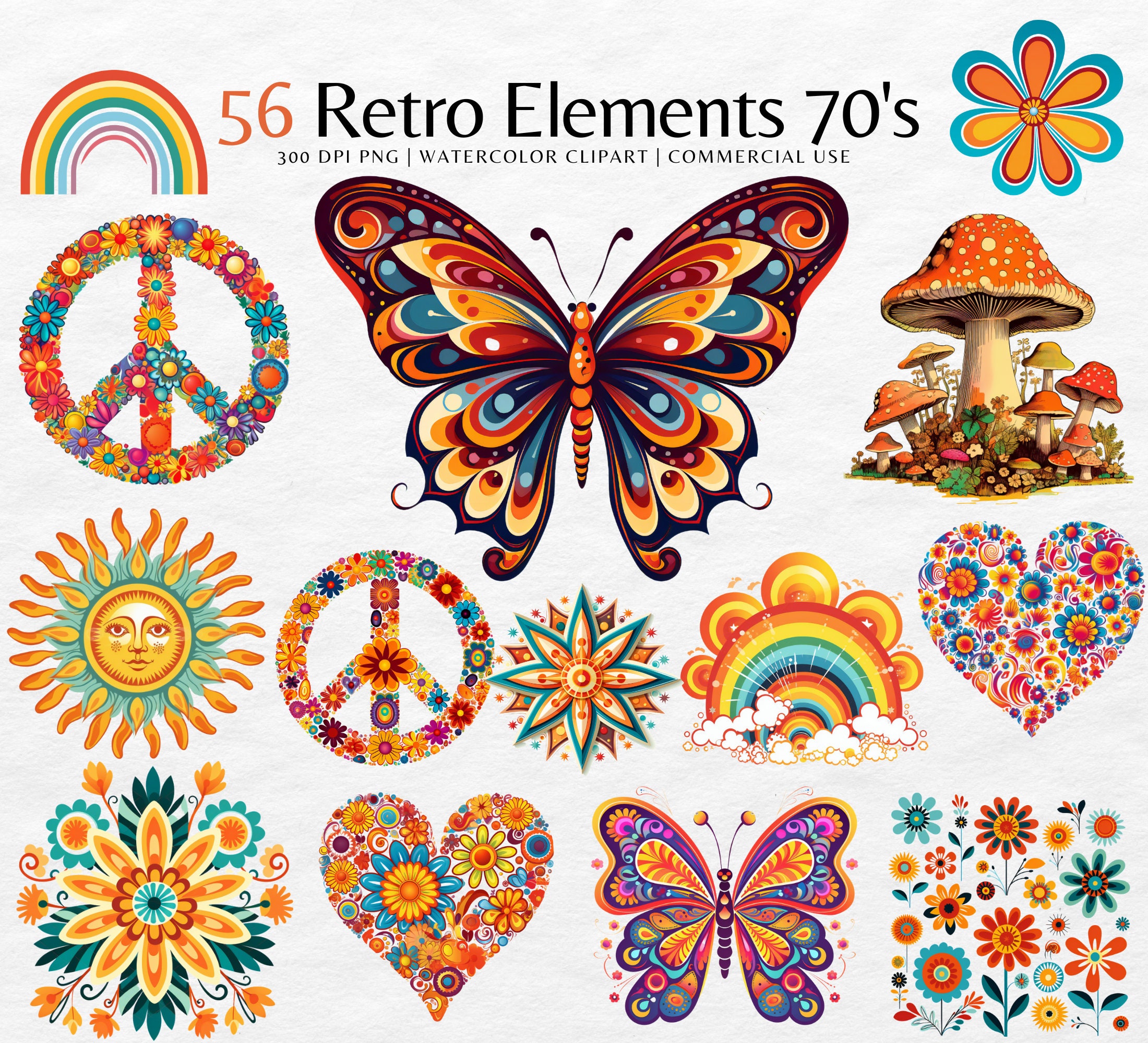 70s Retro Clipart Bundle: Groovy PNG Images (digital Download) - Etsy