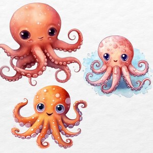 Octopus Watercolor Clip Art Bundle | Under the Sea Animals Clipart Png ...