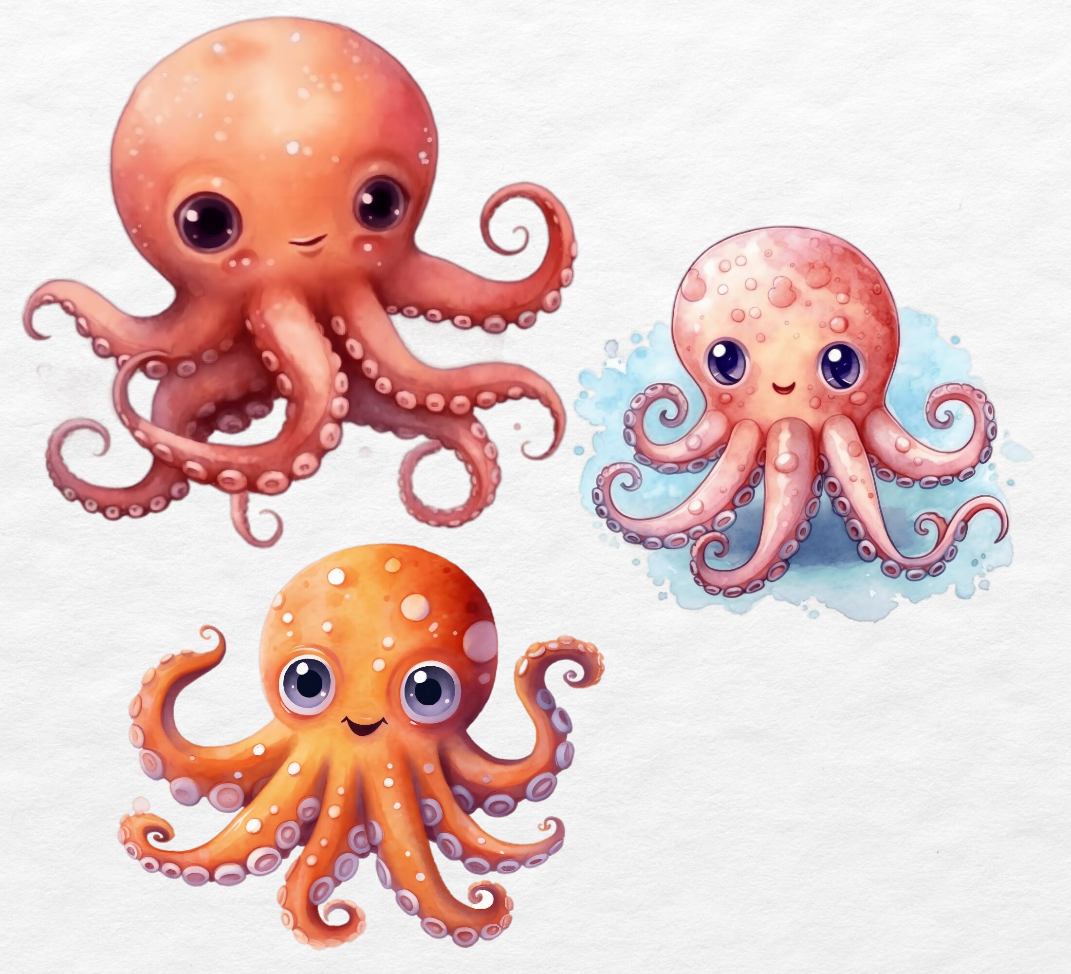 Octopus Watercolor Clip Art Bundle Under the Sea Animals - Etsy