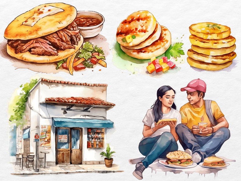 Arepas Clipart Food Watercolor Clip Art Bundle Restaurant - Etsy Canada