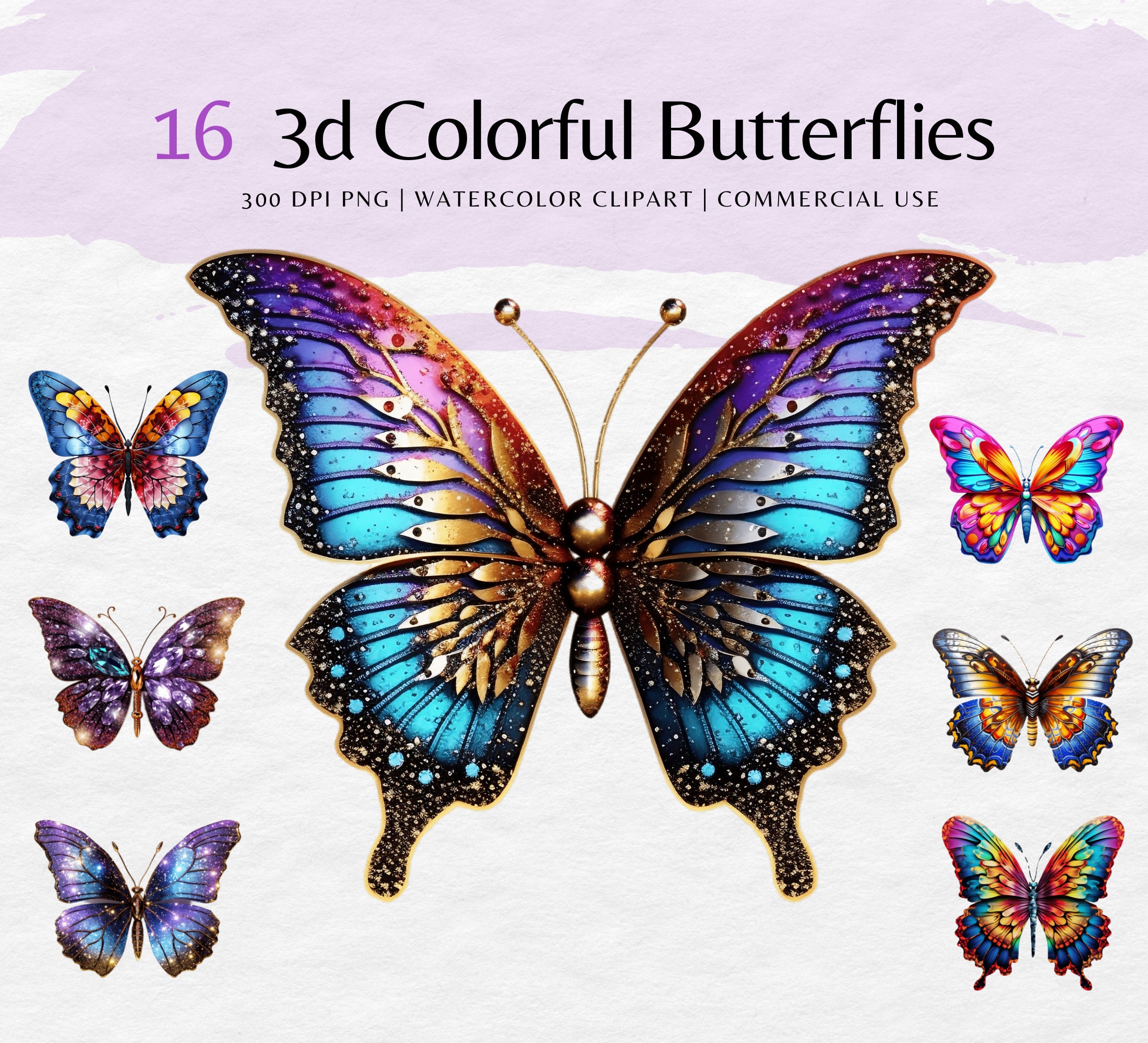 3d Butterflies Clipart Bundle Colorful Butterfly Png - Etsy