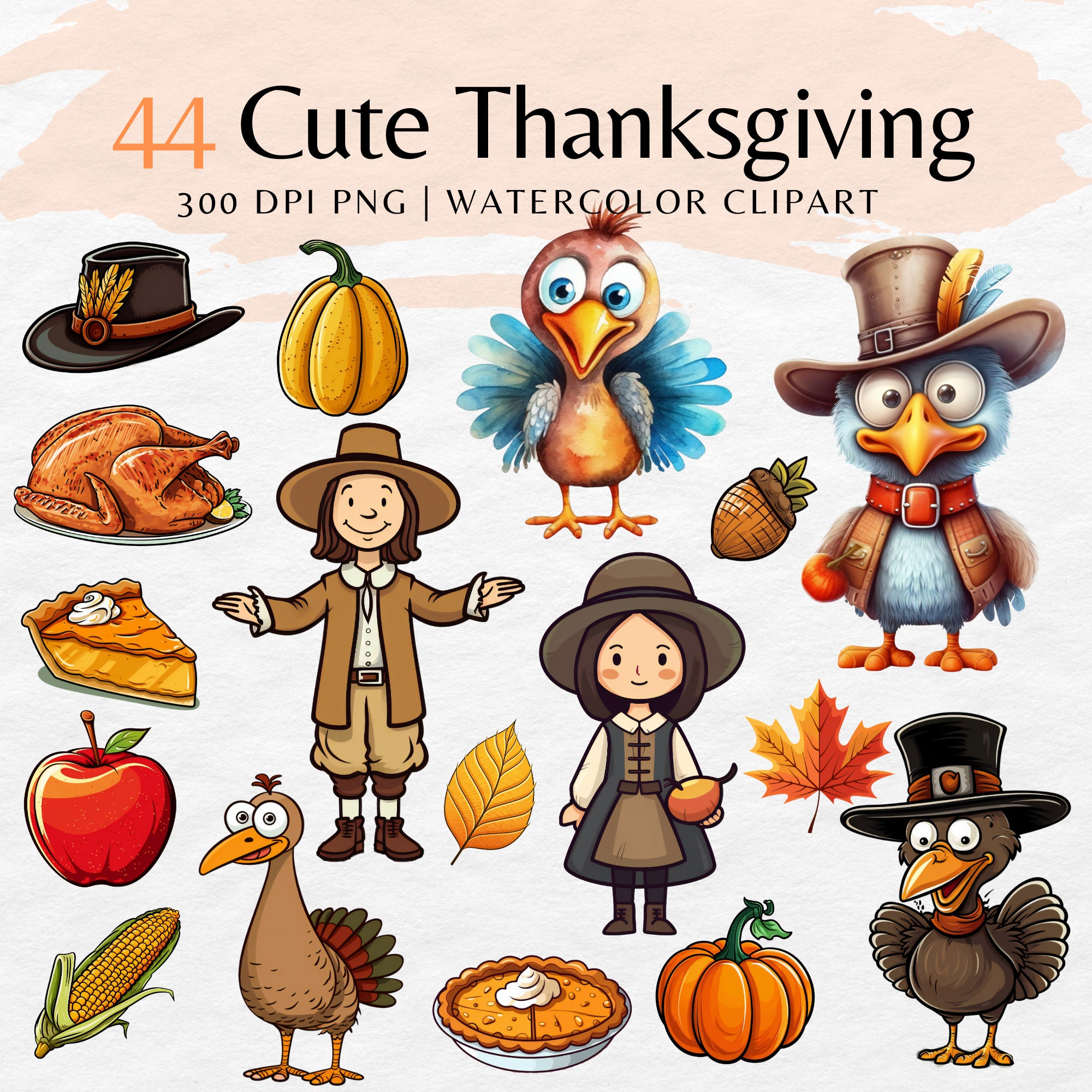 Cute Thanksgiving PNG Clipart Thanksgiving Watercolor Png - Etsy