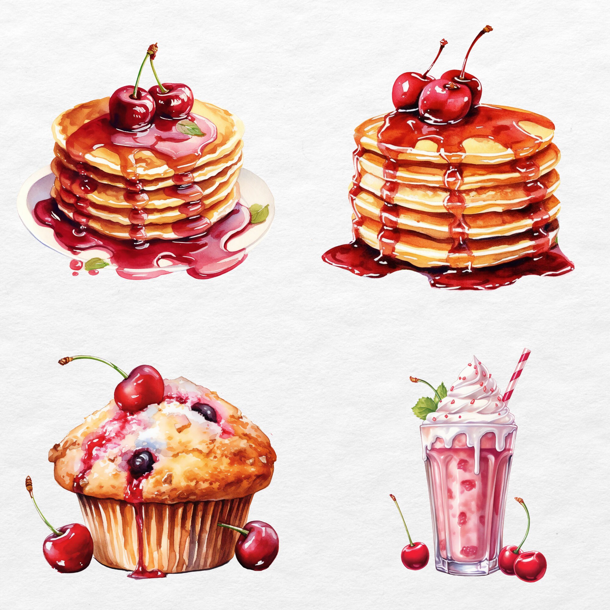 Cherry Clipart Watercolor Bundle Cherry Png Instant Download Images ...