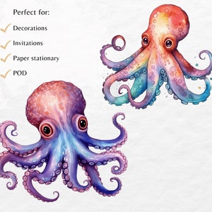 Octopus Watercolor Clip Art Bundle | Under the Sea Animals Clipart Png ...