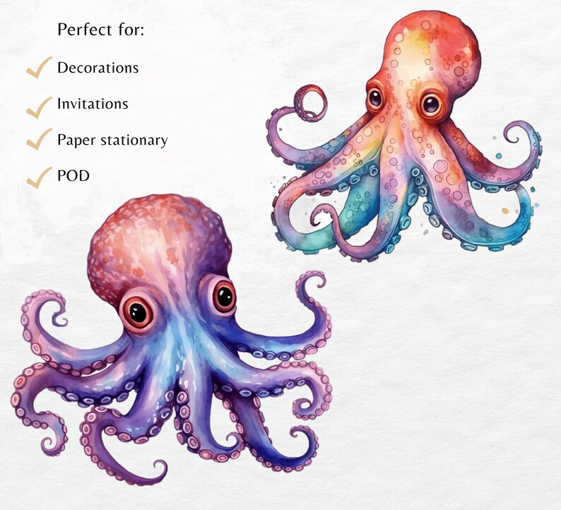 Octopus Watercolor Clip Art Bundle Under the Sea Animals - Etsy