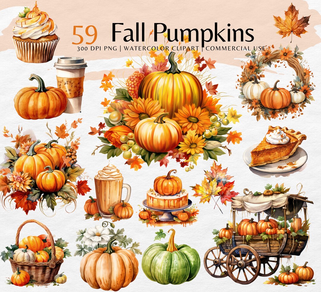 Pumpkin Fall Clipart | Halloween Pumpkin Watercolor Png | Fall Png ...