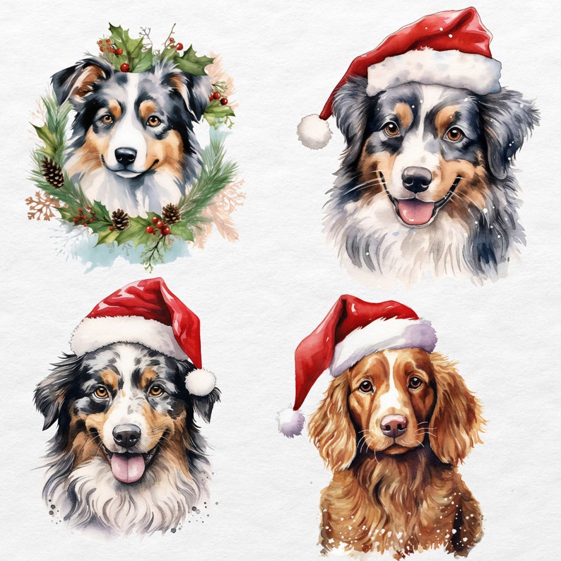 Watercolor Christmas Dogs Clipart Bundle: Santa Pups (digital Download ...