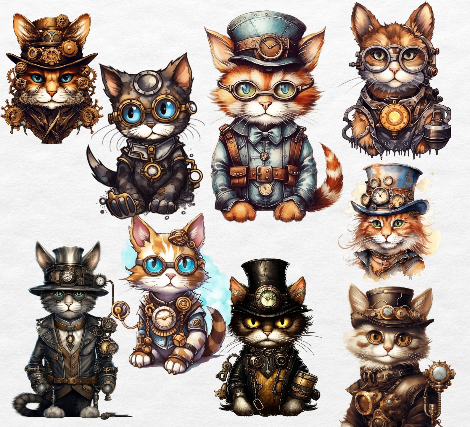 Steampunk Animals Watercolor Clipart Bundle Fantasy Animals - Etsy