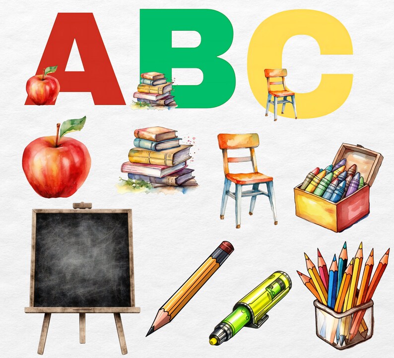 Watercolor School Clipart Back to School Png Teacher - Etsy Canada