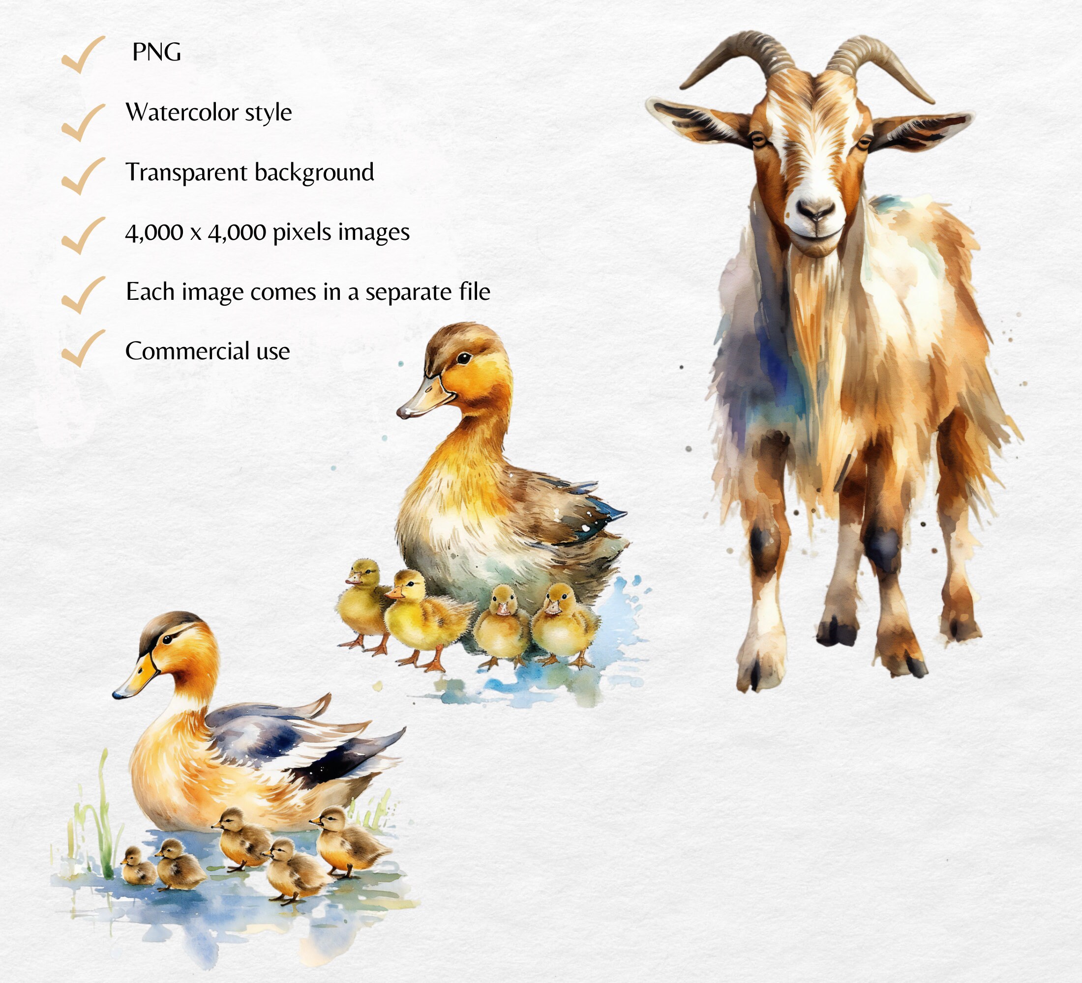 Farm Animals Watercolor Clip Art Bundle Cute Animals Clipart Png Farm ...