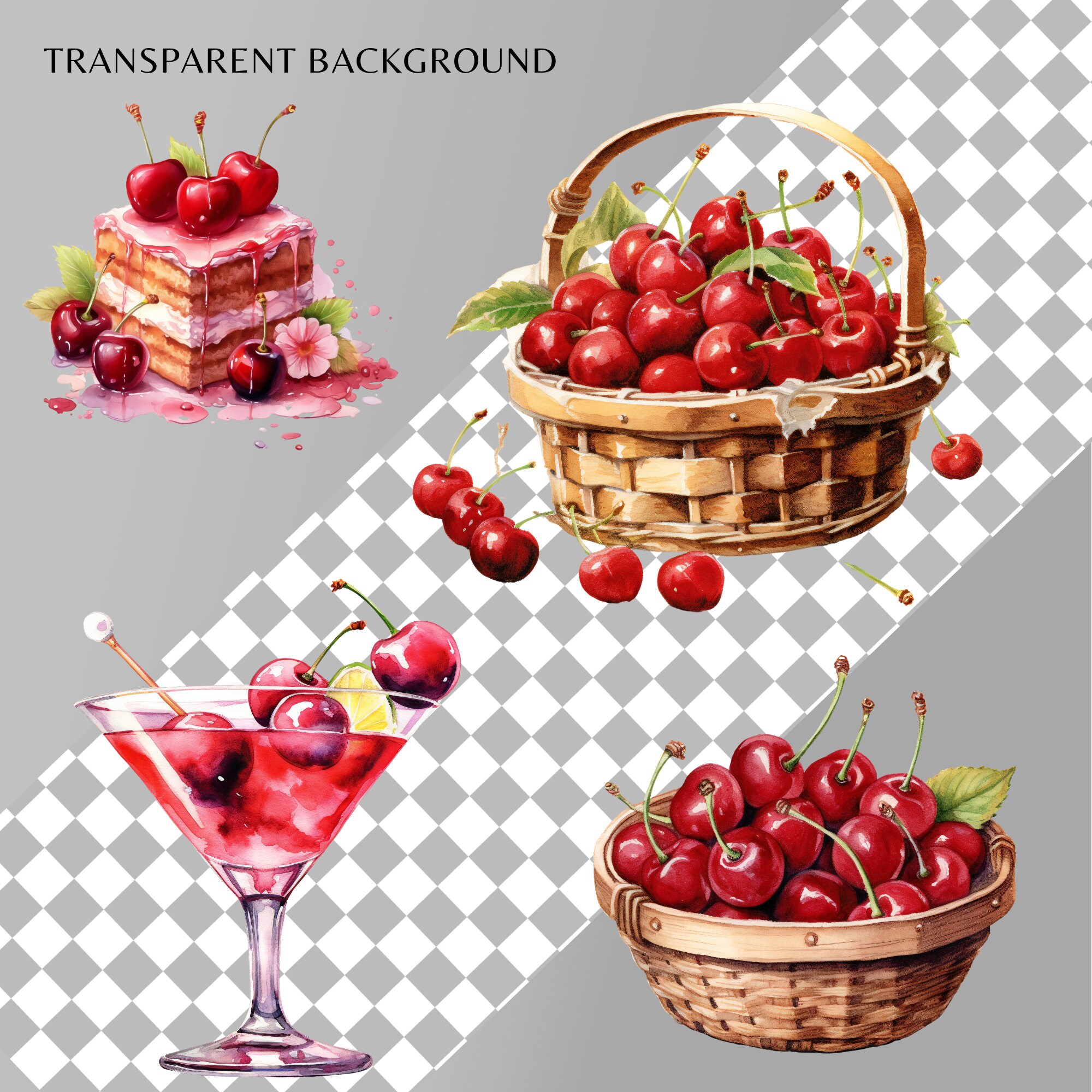 Cherry Clipart Watercolor Bundle Cherry Png Instant Download Images ...