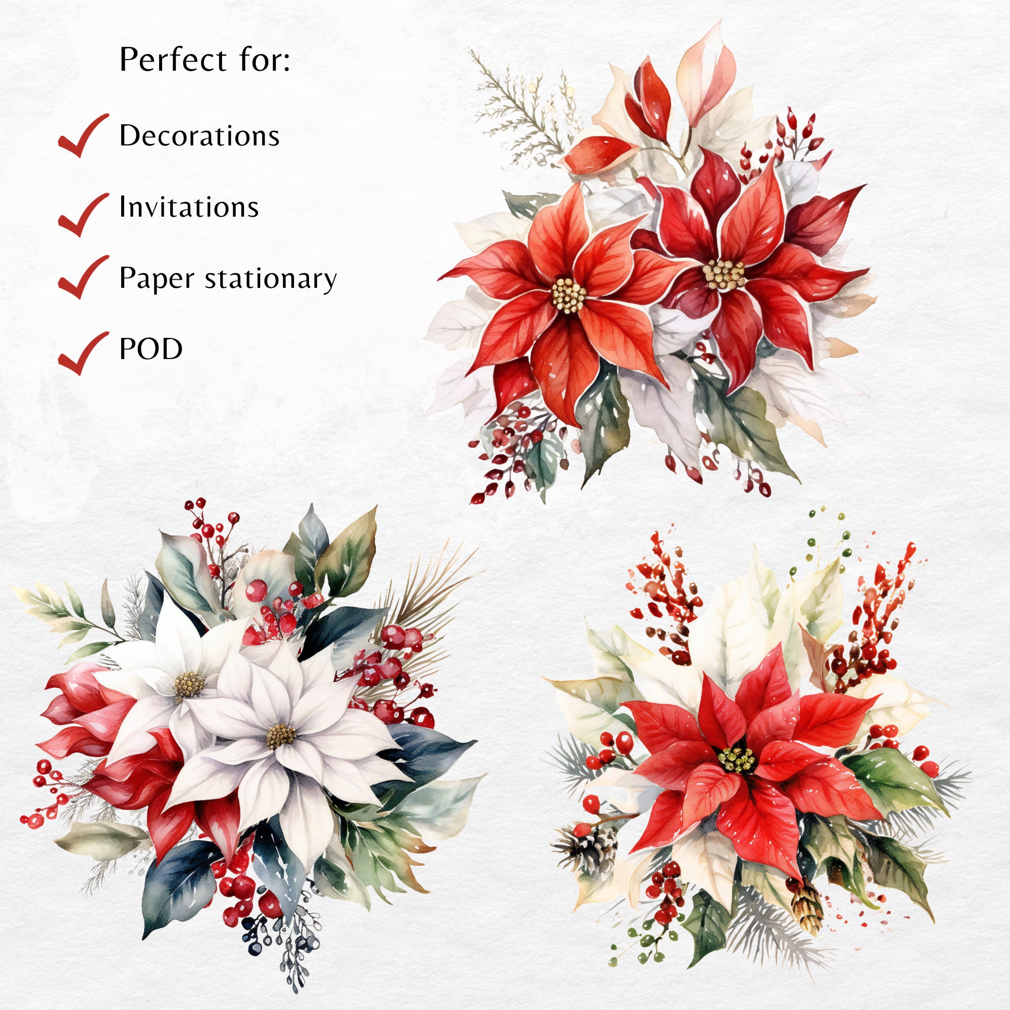 Christmas Flowers Watercolor Clipart Cute Christmas Png - Etsy