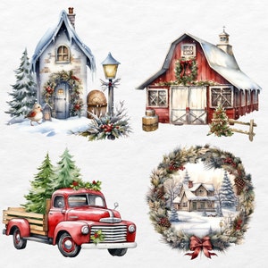 Country Christmas Clipart Bundle Png, Cozy Christmas Farm Clipart ...