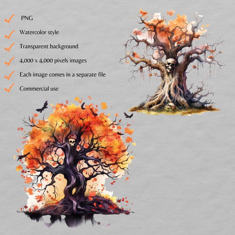 Halloween Trees Clipart | Haunted Trees Watercolor Png | Spooky ...