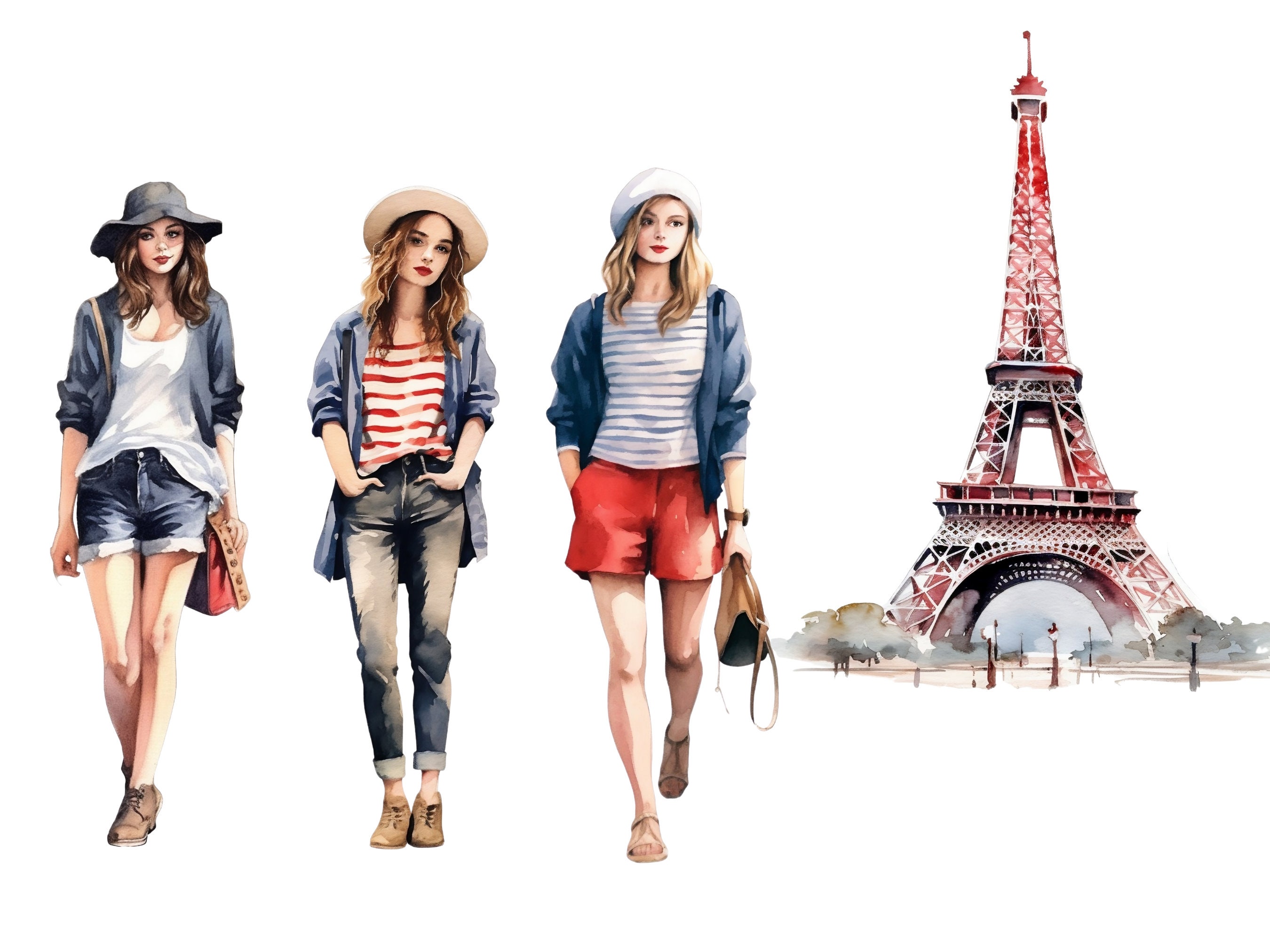 Paris Watercolor Clipart Bundle Paris Girl Clipart Eiffel - Etsy