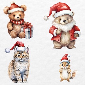 Christmas Woodland Baby Animals Watercolor Clipart | Cute Christmas Png ...