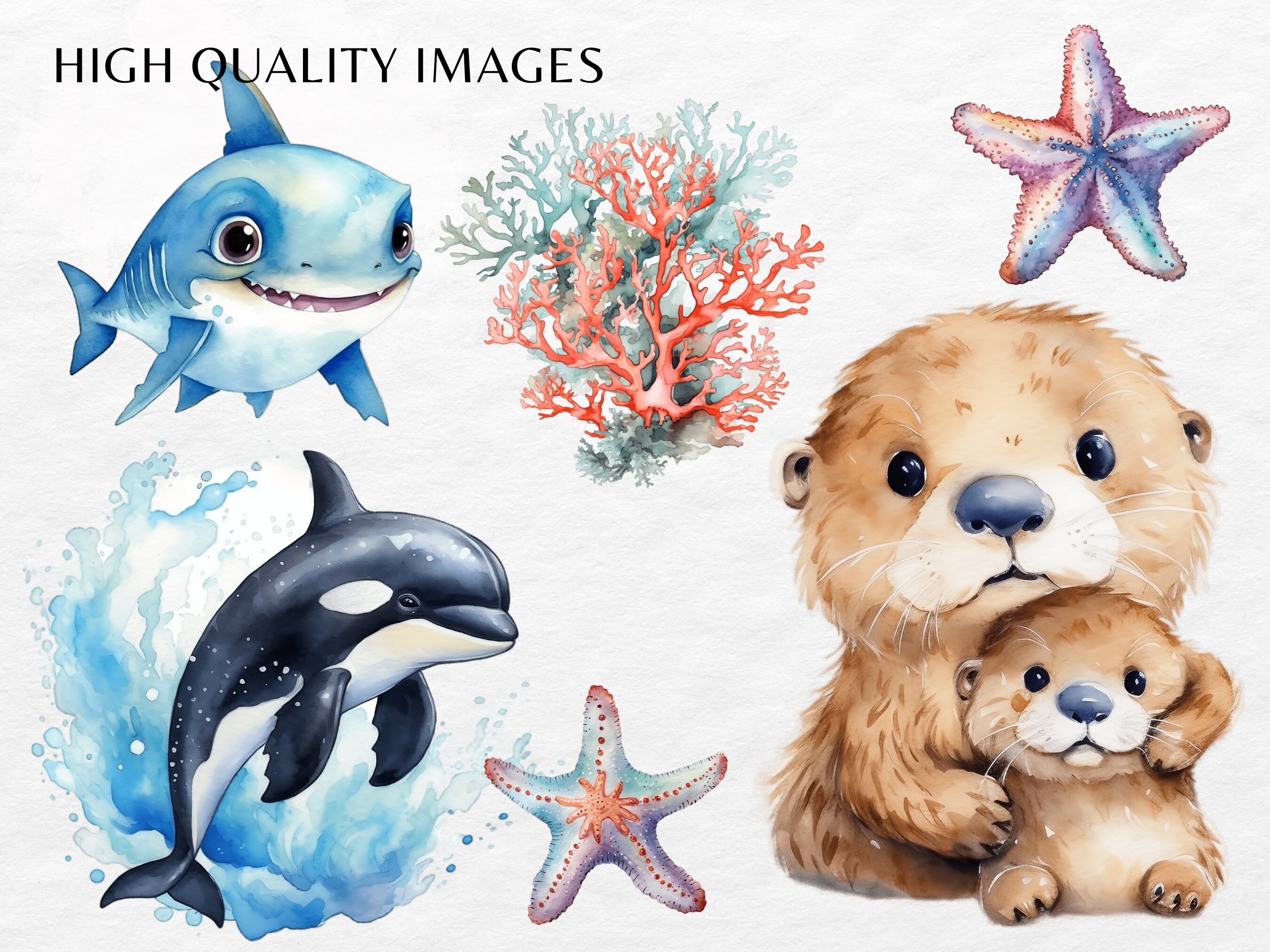 Cute Under the Sea Animals Watercolor Clip Art Bundle | Sea Animals ...