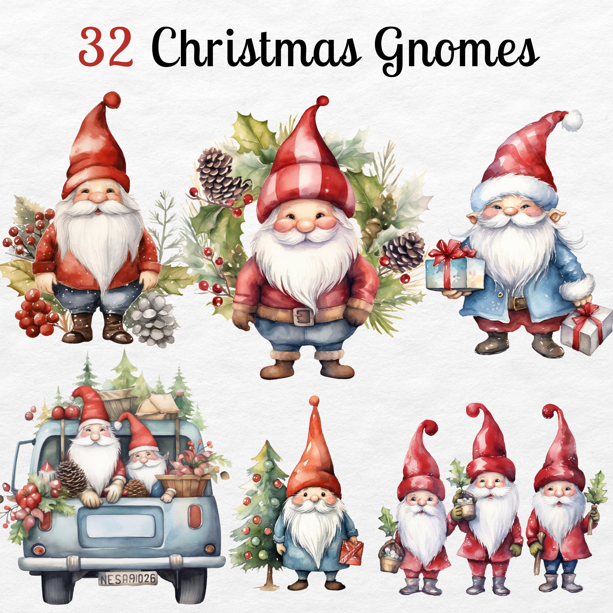 Christmas Gnomes Watercolor Clipart Cute Christmas Png - Etsy