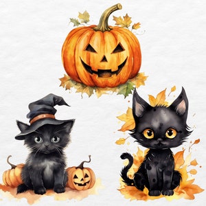 Halloween Clipart | Cute Halloween Pumpkin Watercolor Png | Cat, Skull ...