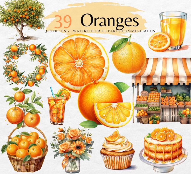 Watercolor Orange Clipart Bundle: Citrus Flowers (instant Download) - Etsy