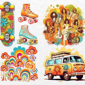 70s Retro Clipart Bundle | Vintage Groovy Clipart Png | Boho Hippie ...