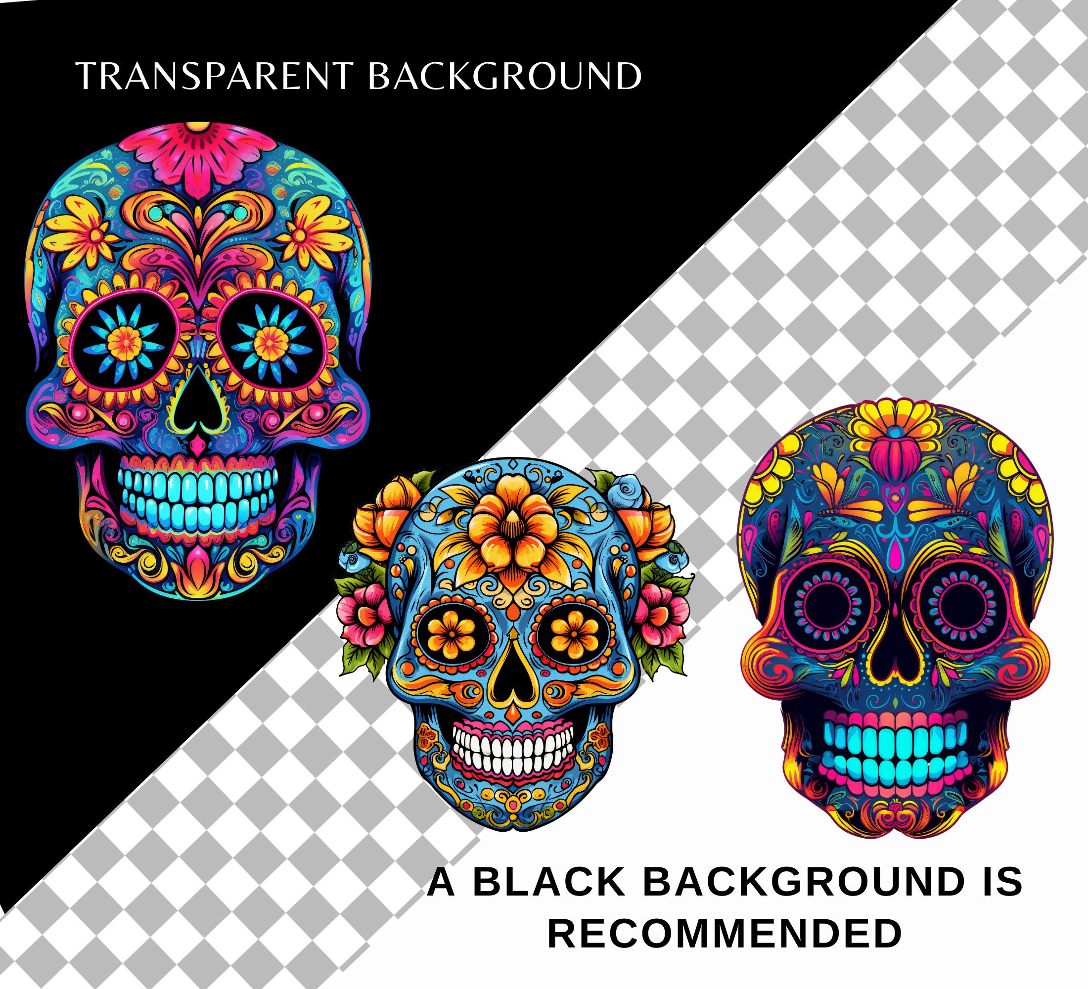 Sugar Skull Watercolor Clipart: Dia De Los Muertos PNG Bundle (digital ...