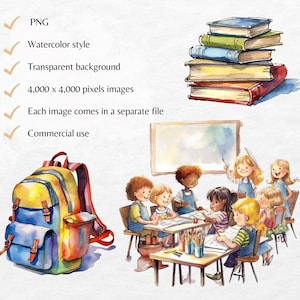 Watercolor School Clipart | Back to School Png | Teacher School Supply ...