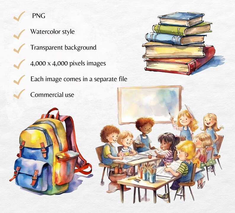 Watercolor School Clipart Back to School Png Teacher - Etsy Canada
