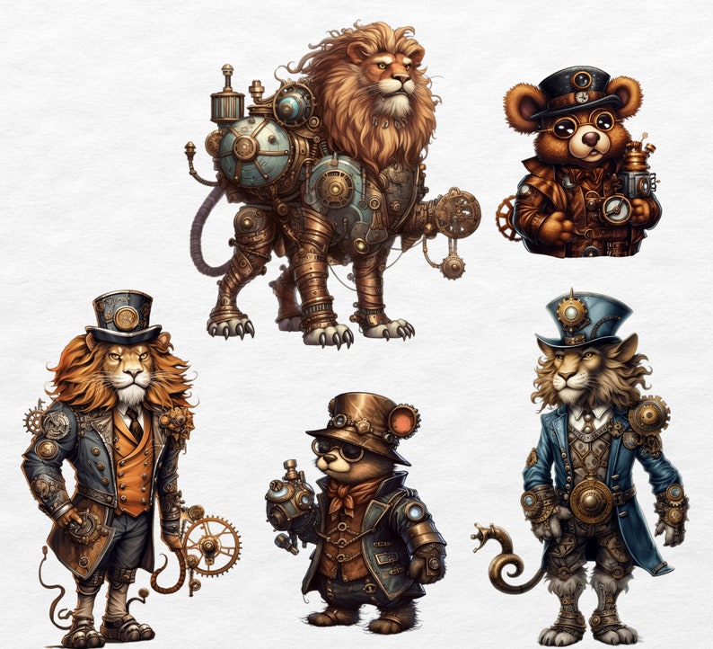 Steampunk Animals Watercolor Clipart Bundle Fantasy Animals - Etsy