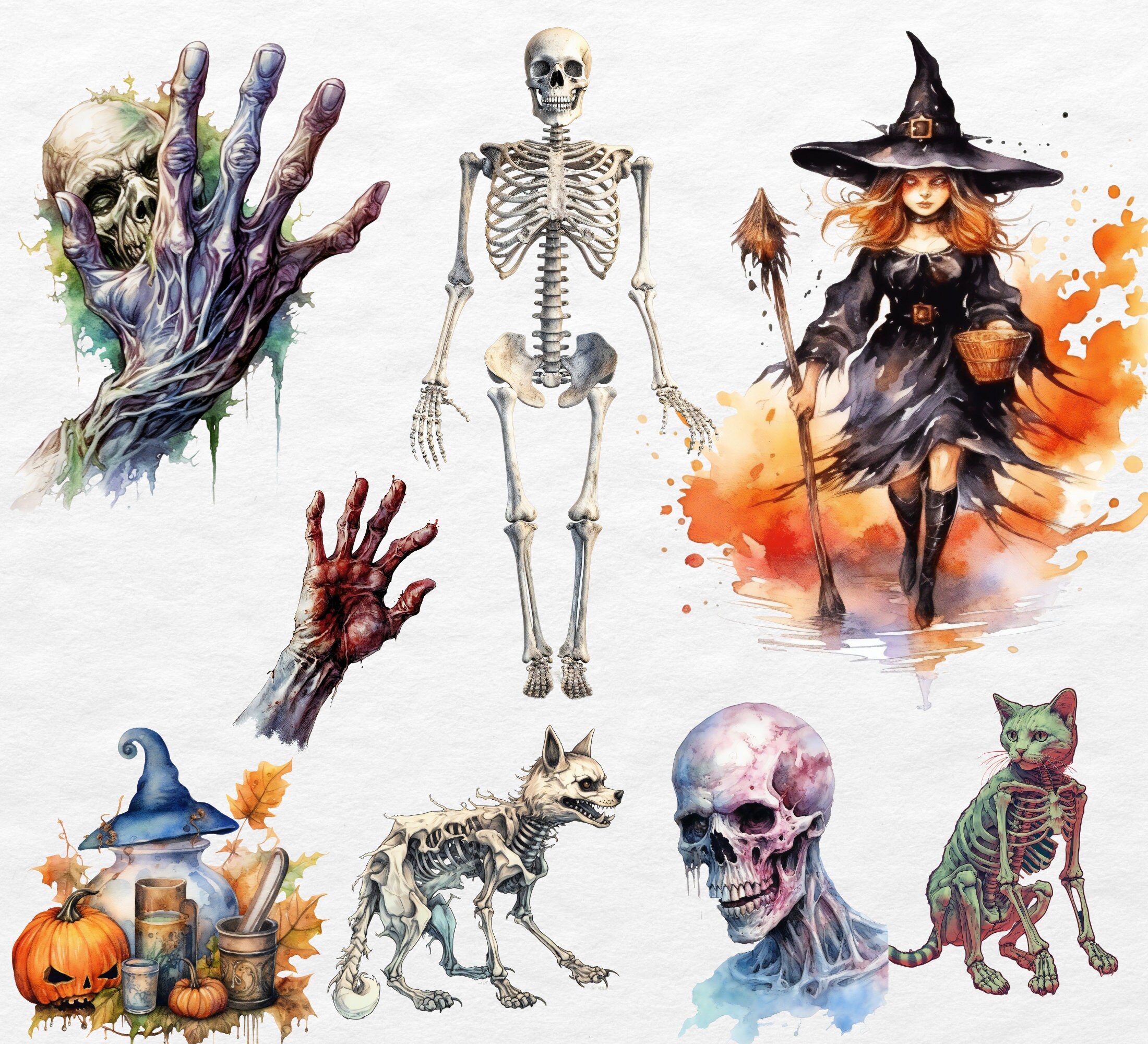 Halloween Clipart Halloween Pumpkin Watercolor Png Cat - Etsy