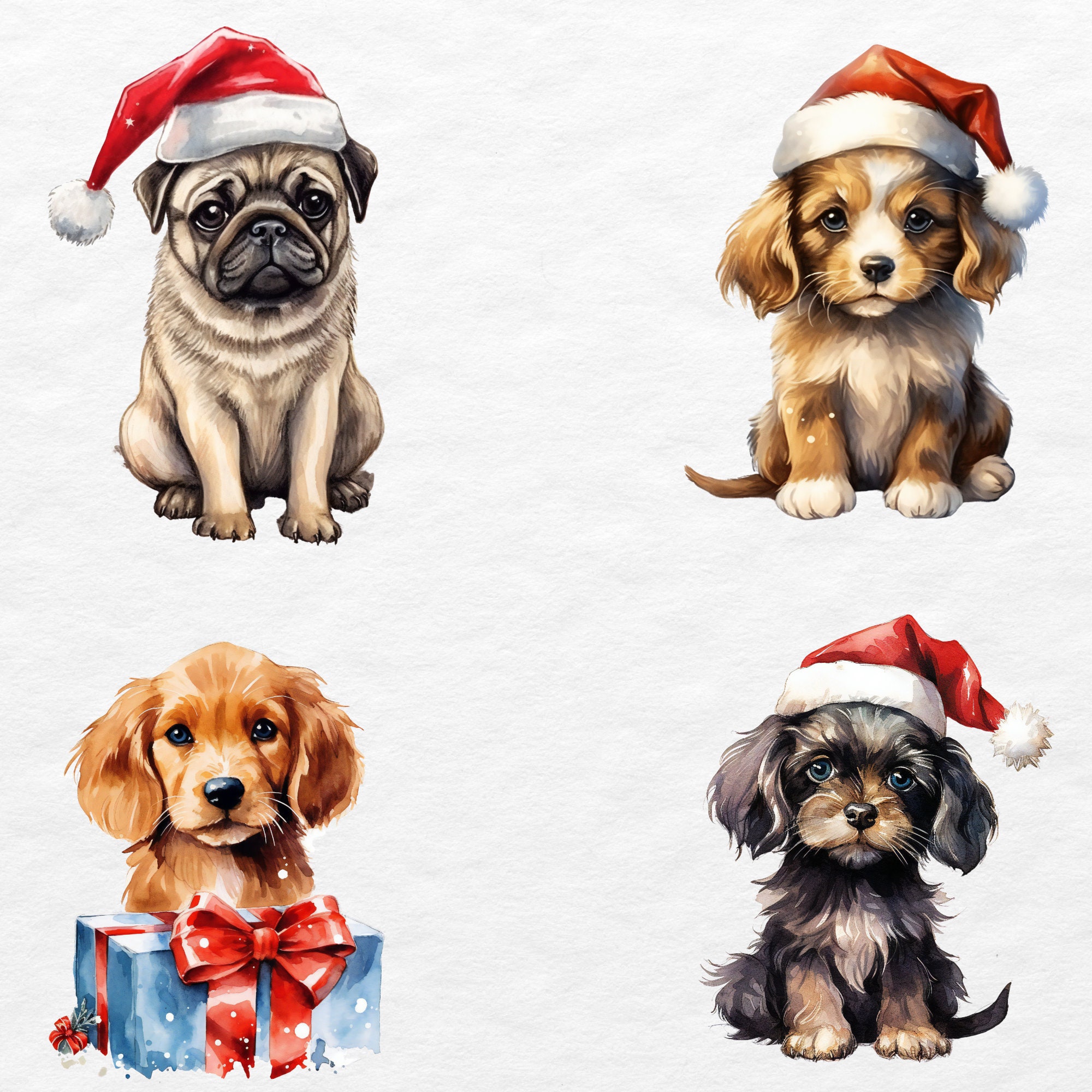 Watercolor Christmas Dogs Clipart Bundle: Santa Pups (digital Download ...