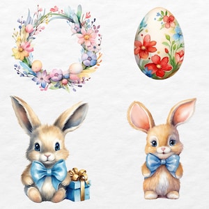Cute Easter Bunny Clipart | Pastel Watercolor Spring Bunnies | Digital ...