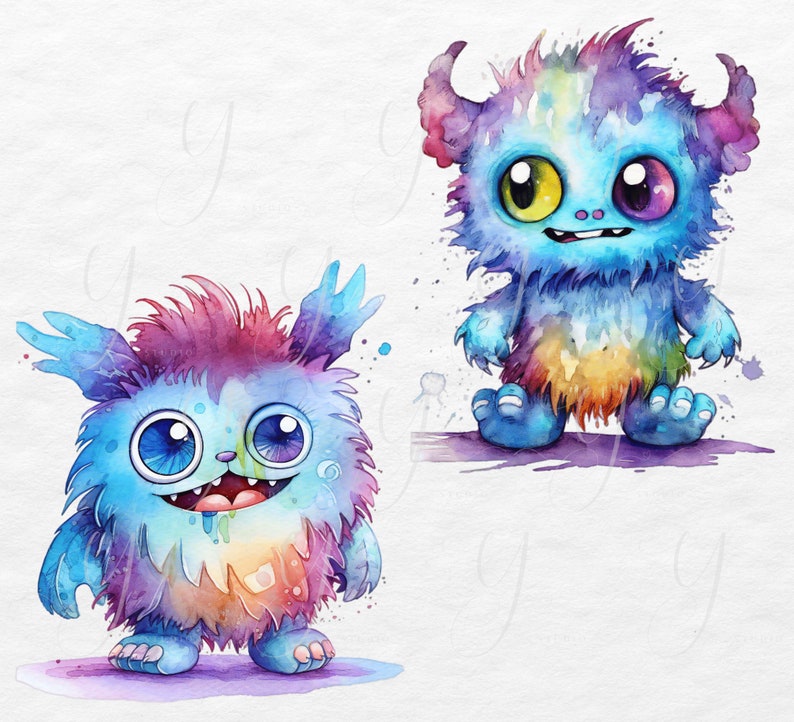 Cute Monster Clipart Watercolor Bundle Fantasy Monsters Png - Etsy