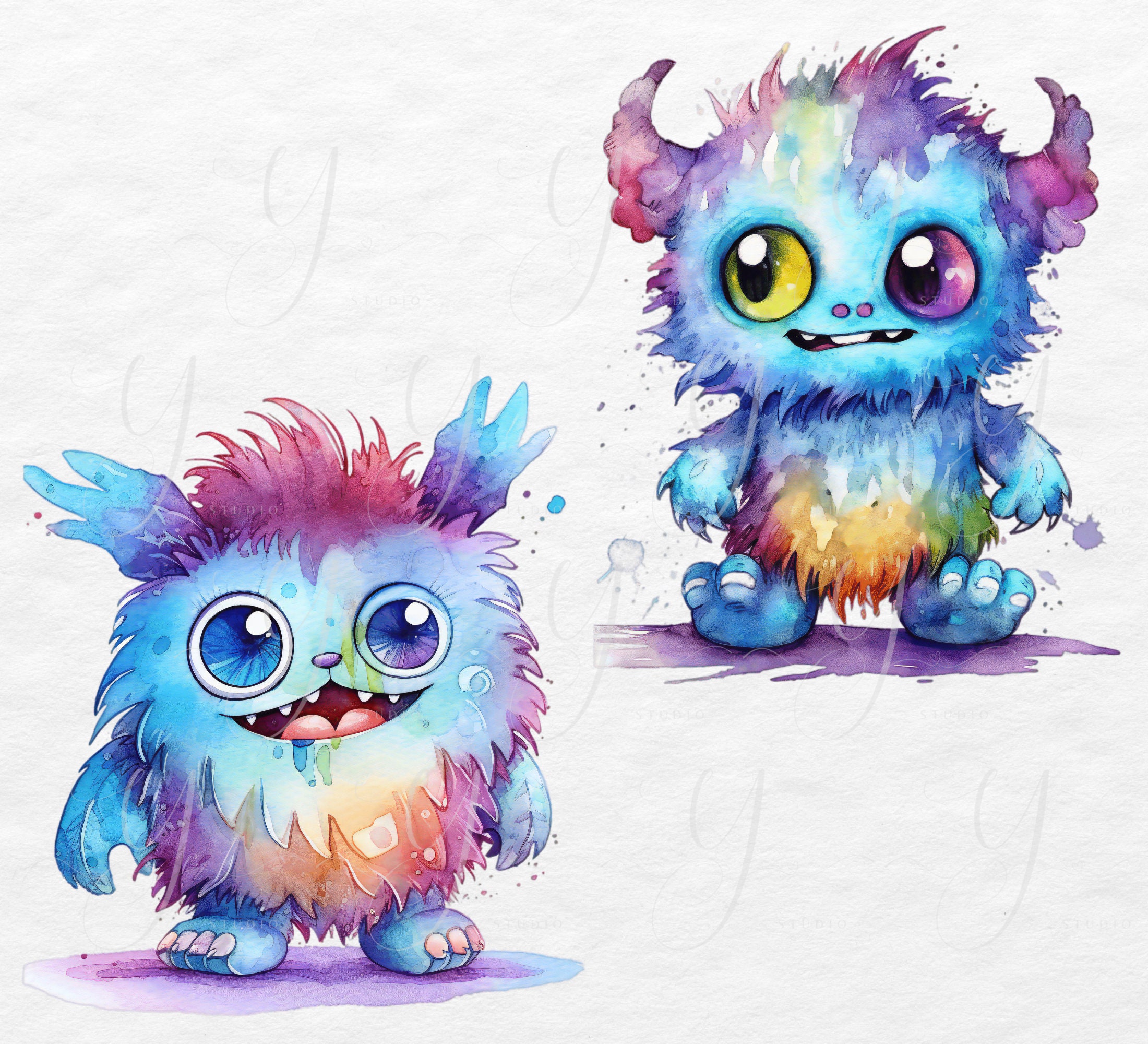 Cute Monster Clipart Watercolor Bundle Fantasy Monsters Png - Etsy