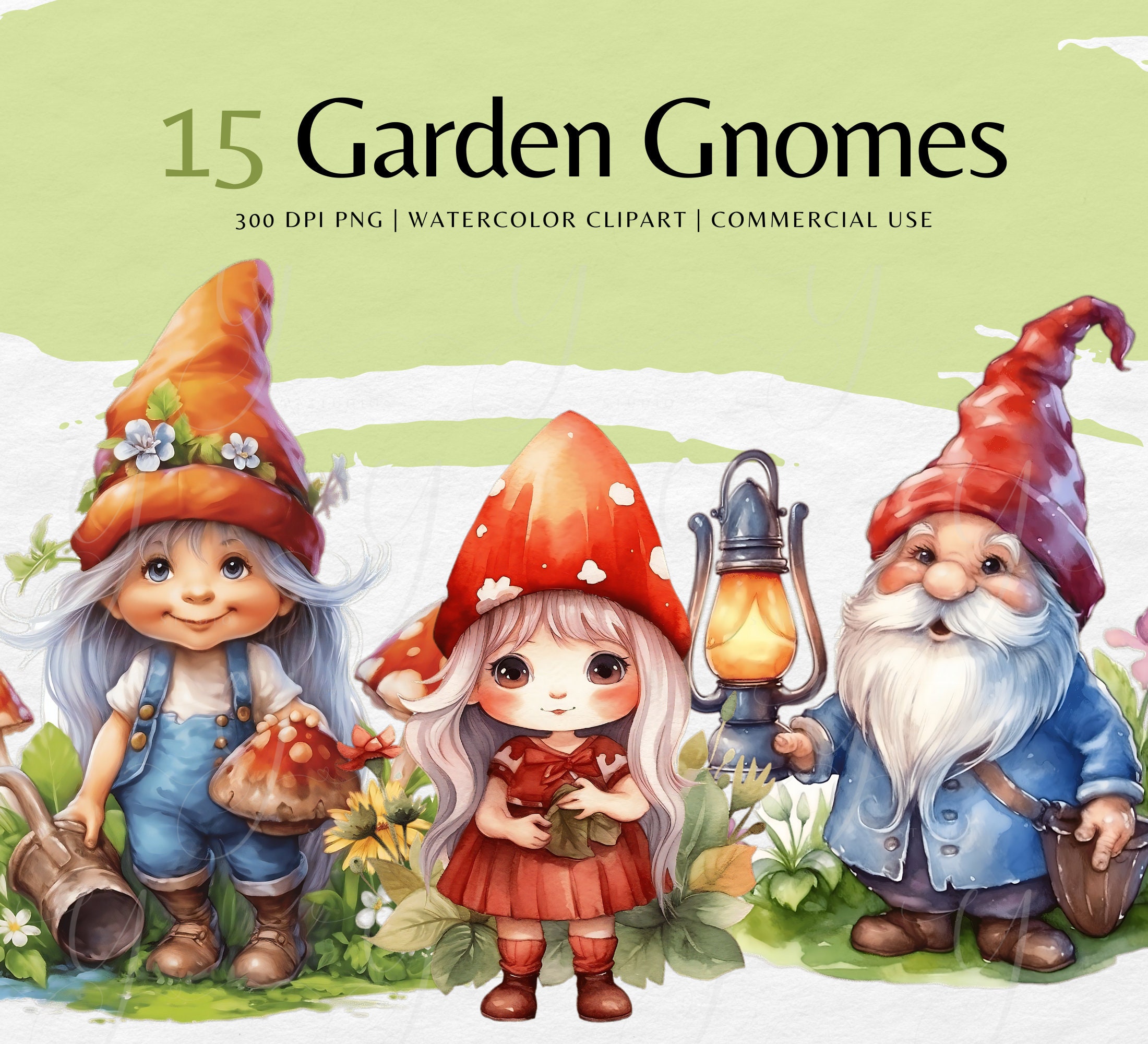 Garden Gnomes Clipart Watercolor Bundle Whimsical Fantasy - Etsy