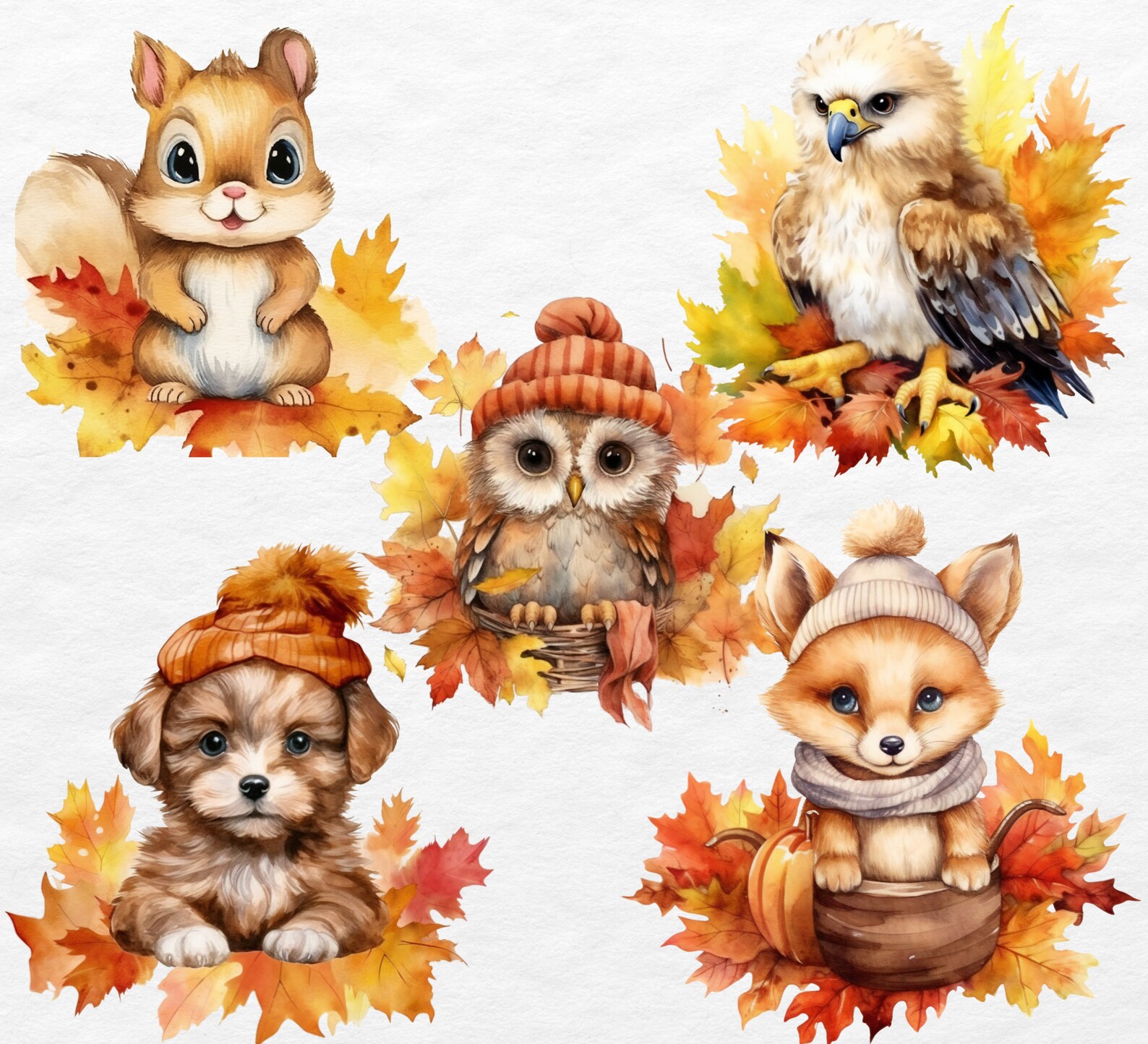 Fall Woodland Baby Animals Watercolor Clipart |fall Png | Nursery Decor ...