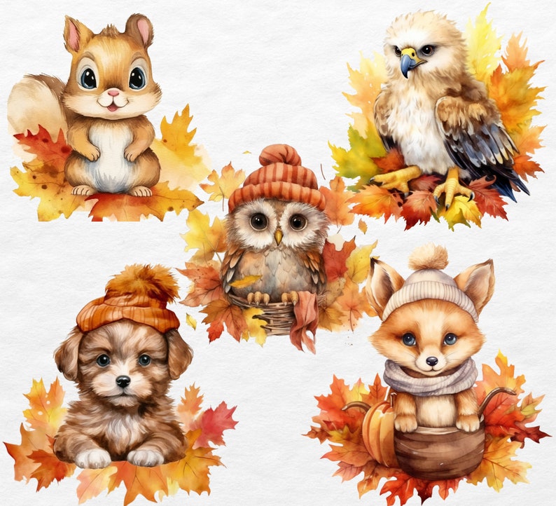 Fall Woodland Baby Animals Watercolor Clipart |fall Png | Nursery Decor ...
